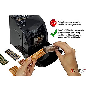 J Mark 400 Neatly-Packed Flat Coin Roll Wrappers Assorted, Made in USA, (Quarters, Dimes, Nickels, Pennies), ABA Striped Kraft Paper Coin Rolls Wrappers, Includes J Mark Deposit Slip