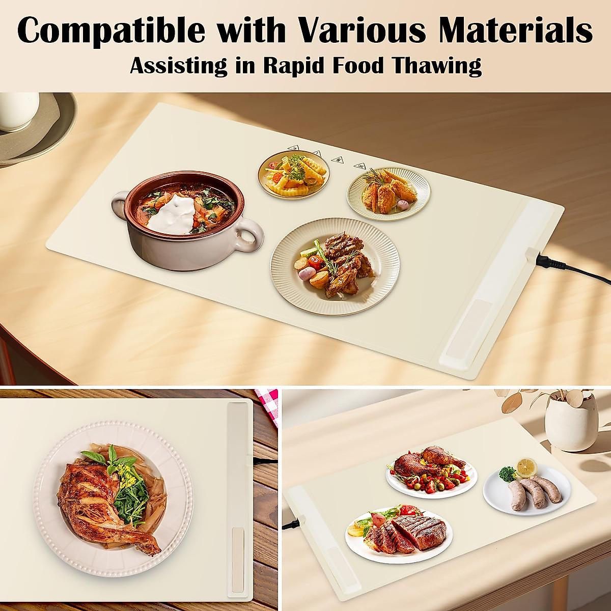 Tobiilw Electric Fast Warming Tray, 2024 New Food Warmers Adjustable Temperature, Full Surface Heating Mat, Roll-up Warming for Home Parties