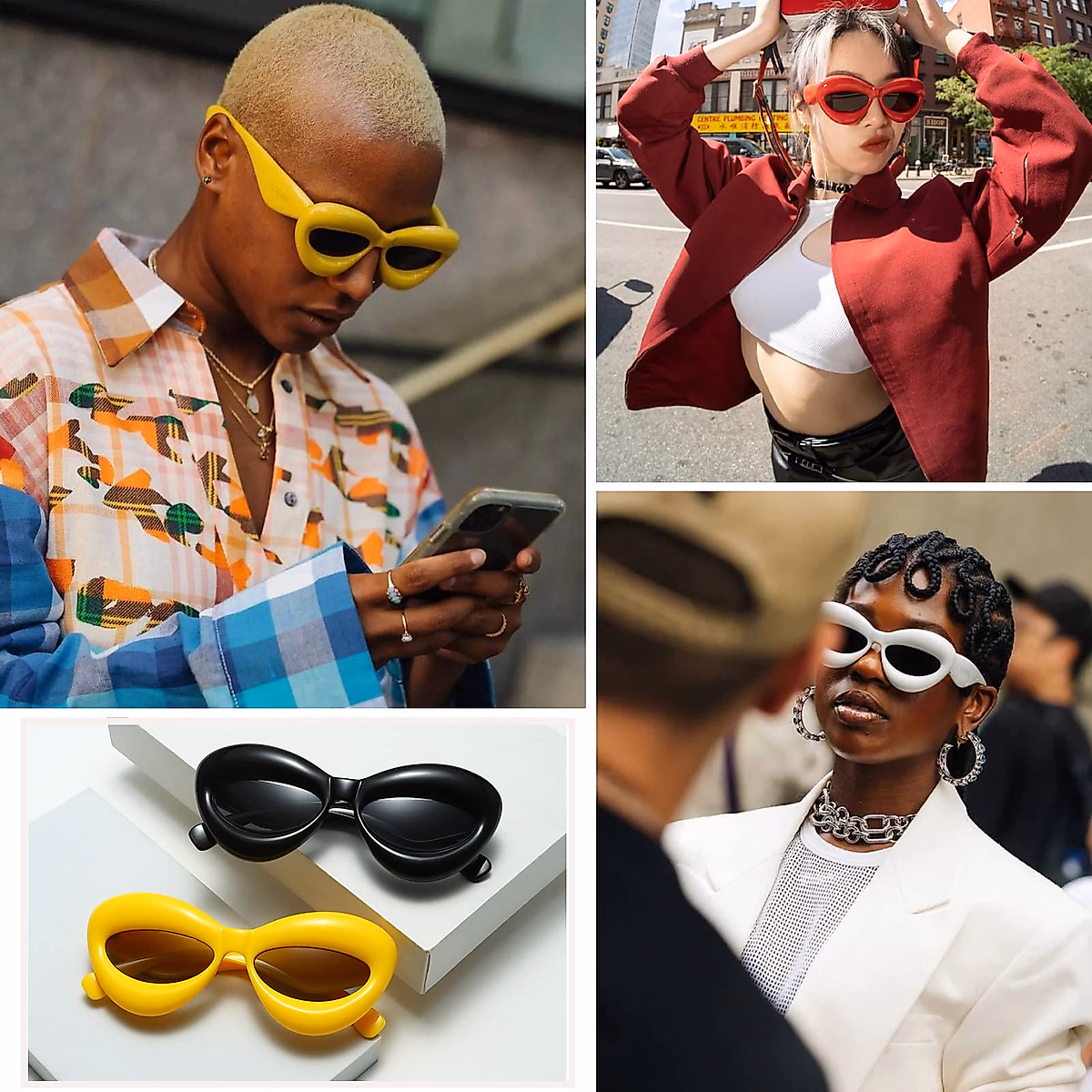 Long Keeper Sexy Lip Sunglasses - Unique Women Thick Frame Cat Eye Candy Color Punk Sun Glasses UV400 (White)