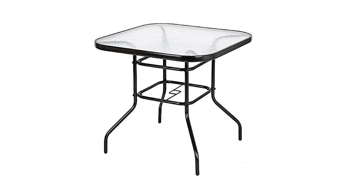 VINGLI 32" Square Glass Patio Table with Umbrella Hole