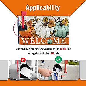 FBCOO Welcome Fall White Teal Pumpkin Mailbox Cover Magnetic Standard Size 20.5" x 18", Autumn Seasonal Decorative Post Letter Box Decor, Thanksgiving Farmhouse Rustic Garden Yard Outdoor Decoration