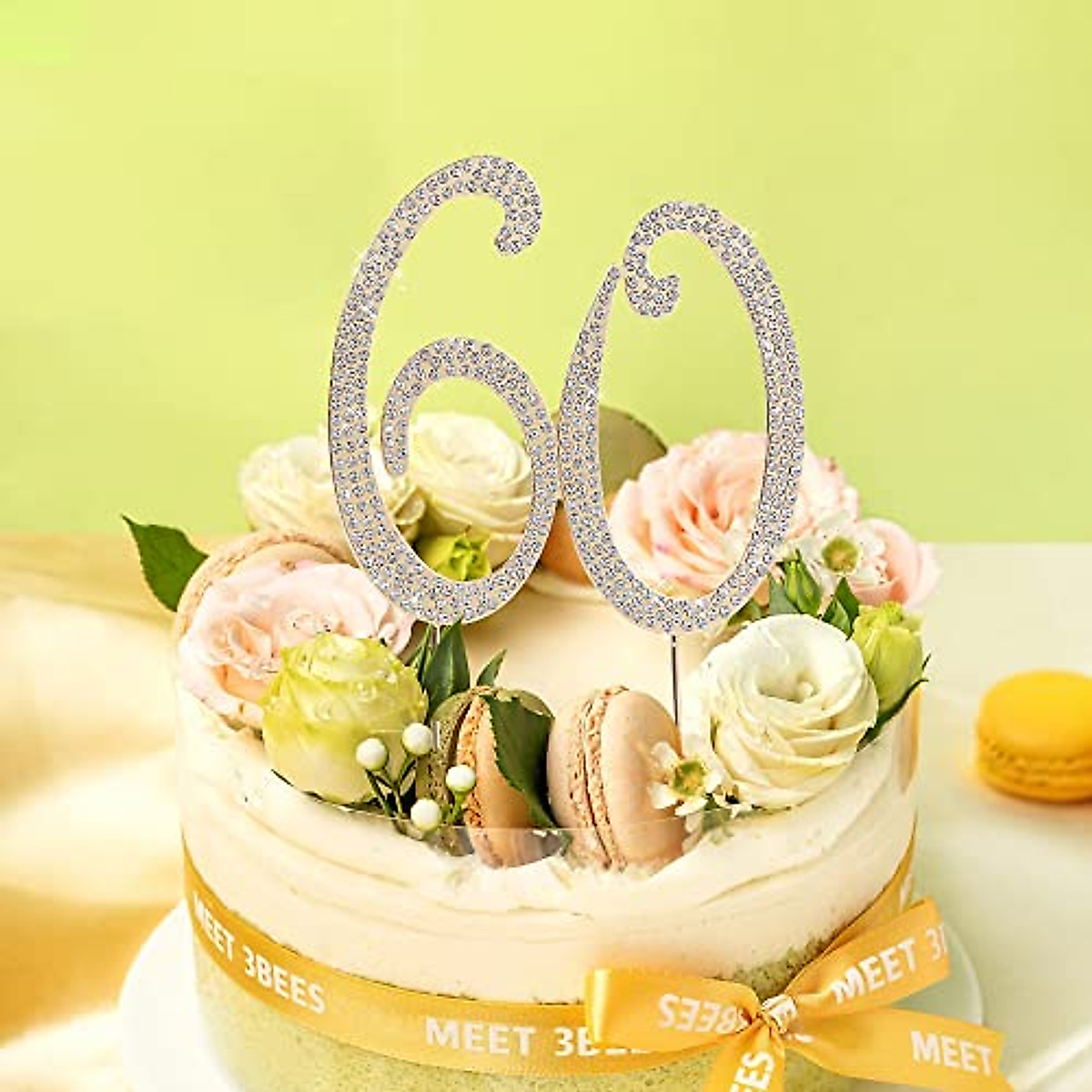 60 Cake Topper Glitter Rhinestone Cake Toppers Gold Cake Decor for 60th Birthday or Anniversary Party