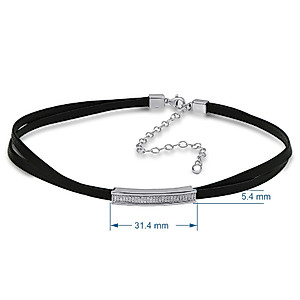 Jewelili Sterling Silver 1/7 Cttw Natural White Round Diamond Black Cord Necklace,23" Leather Cord