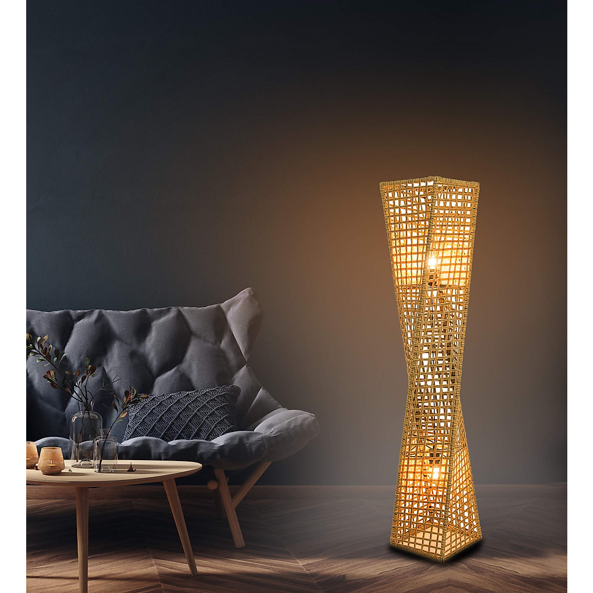 Artiva USA Phuket 51" 2-Light Unique Handcrafted Twist Rattan Floor Lamp