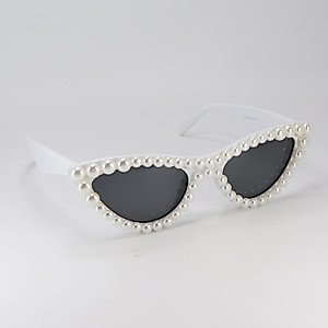 FUPRECIOUS Pearl Cat Eye Sunglasses Womens Cute Fashion Trendy Eyewear