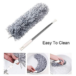 Uwilowe Microfiber Duster with Extension Pole 30 to 100"(Stainless Steel), with Bendable Head, Telescoping Extendable Long Dusters for Cleaning Ceiling Fan, Keyboard, Furniture, Cars