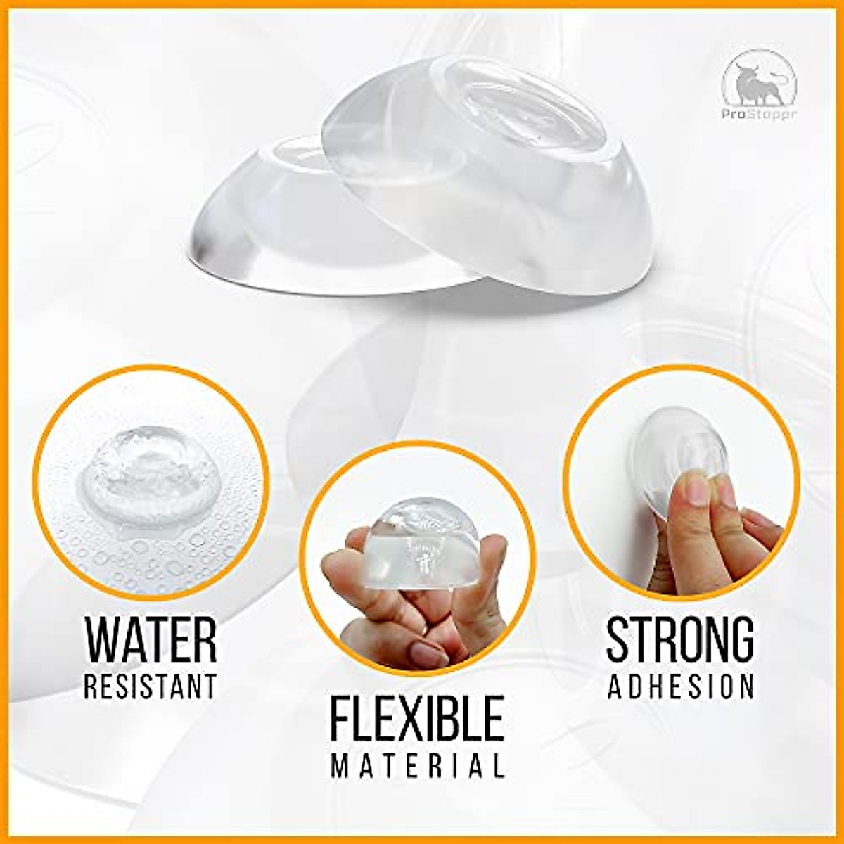 Door Stoppers Wall Protector 2” (6 Pack) - Clear Door Bumpers with Strong Adhesive Glue - Shock Absorbent and Discreet Wall Protectors from Door Knobs