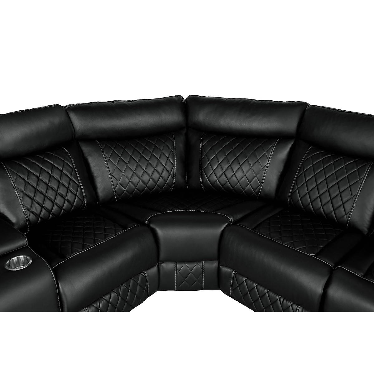 Modern Manual Reclining Motion Sectional Sofa ,5 Seaters Corner PU Leather Upholstered Recliner Sofa & Couch Curved L-Shaped Couch W/ Console Storage and 2 Cup Holders for Living Room Furniture Sets