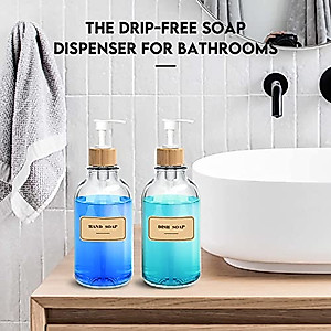 MIERTING Bathroom Accessories Set 5 Pcs, Bamboo Bathroom Accessory Sets Complete, Soap Dispenser and Toothbrush Holder Set, Qtip & Cotton Ball Holder, Boho Bathroom Decor, Housewarming Gift