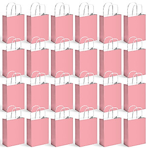 Shindel 24PCS Gift Bags With Handle, 5.5" x 2.8" x 7.9" Pink Party Favor Bags Kraft Paper Goodie Bags for Birthday Party Wedding Anniversary