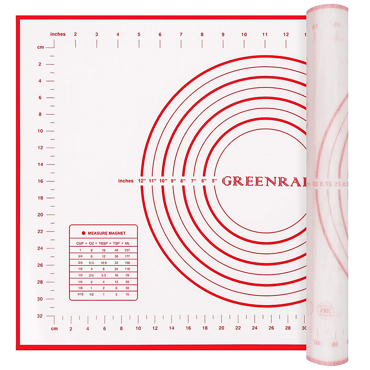 Large Silicone Pastry Mat Extra Thick Non Stick Baking Mat with Measurement Fondant Mat, Counter Mat, Dough Rolling Mat, Oven Liner, Pie Crust Mat (L-16''(W)24''(L), Red)