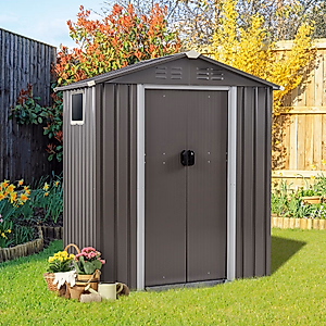 Vongrasig 5 x 3 x 6 FT Outdoor Storage Shed, Metal Tool Shed Clearance Garden Steel Shed with Side Window and Lockable Door Waterproof Tool Shed for Backyard Patio, Lawn (Gray)