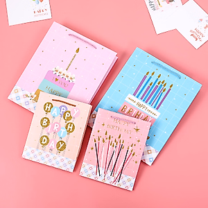 GonLei Birthday Gift Bag Assorted Sizes Happy Birthday Gift Bags for Kids Birthday Wrapping Paper Bags with Tissue Paper Card Handles for Girls Boys（4Bags 2Size: Medium 9” Large 12.6”）