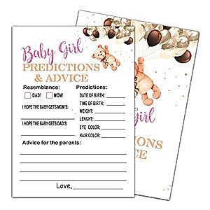 Baby Girl Predictions & Advice Baby Shower, Little Bear Predict Newborn Kids Game, New Parent Message Advice Book Mommy Daddy to Be Keepsake Party Favor Supplies Decoration -30 Game Cards(bb012-yx15)