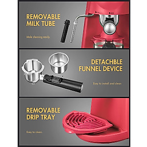 Yabano Espresso Machine, 3.5Bar Espresso Coffee Maker, Espresso and Cappuccino Machine with Milk Frother, Espresso Maker with Steamer (Red)