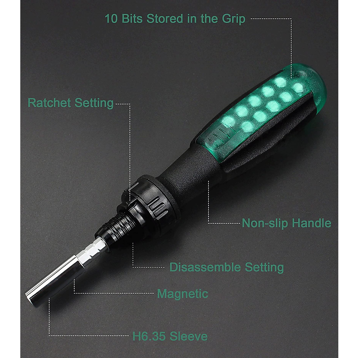 Deselen Ratcheting Screwdriver with Magnetic Bit Ratchet, Multi Bit Set, 11 in 1 Screwdriver Small Pocket Stubby Design, 1 Pack All in One Screwdriver(Green)
