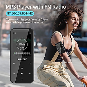 RUIZU 96GB MP3 Player with Bluetooth 5.0, Portable Digital Music Player with FM Radio, Voice Recorder, E-Book Reader, Video, Pedometer, Alarm Clock, Supports up to 128GB Micro SD Card