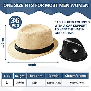 Suhine 36 Pcs Halloween Men Hat Bulk 20s Straw Short Brim Sun Panama Women Party Costume, Circumference 60 cm (Beige)