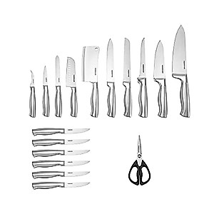 Farberware 18-Piece Forged Stainless Steel Kitchen Knife Set with Wood Block, High-Carbon Stainless Steel Knives, Razor Sharp Knife Set with Ergonomic Handles, Cherry Block