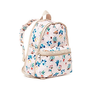 LeSportsac Comfy Cats Basic Backpack/Rucksack, Style 7812/Color F645 Colorful Playful Cozy Kittens and Cats Amid Floral Designs, Light Pink Iridescent Sheen Bag