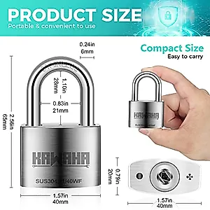 KAWAHA 41/40-4P 1-9/16 inch (40mm) High Security Stainless Steel Padlock with Key for Both Indoor and Outdoor use (SUS304 Stainless Steel, Heavy Duty, Anti-Rust) (40mm, Keyed Alike - 4 Pack)