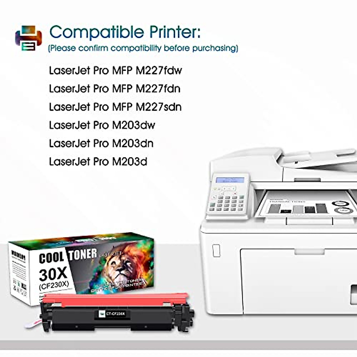 Cool Toner Compatible 30X CF230X Toner Cartridge Replacement for HP 30X 30A CF230X CF230A for HP Pro MFP M227fdw M203dw M227fdn M203dn M227sdn M203d M203 Printer Ink (Black, 2-Pack)