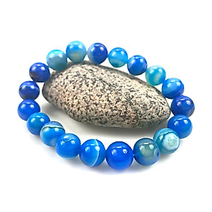 PURPLE WHALE Botswana Agate Stone Bracelet for Women, Men | Round Beads Stretch Adjustable Bracelet for Meditation, Yoga (Blue)