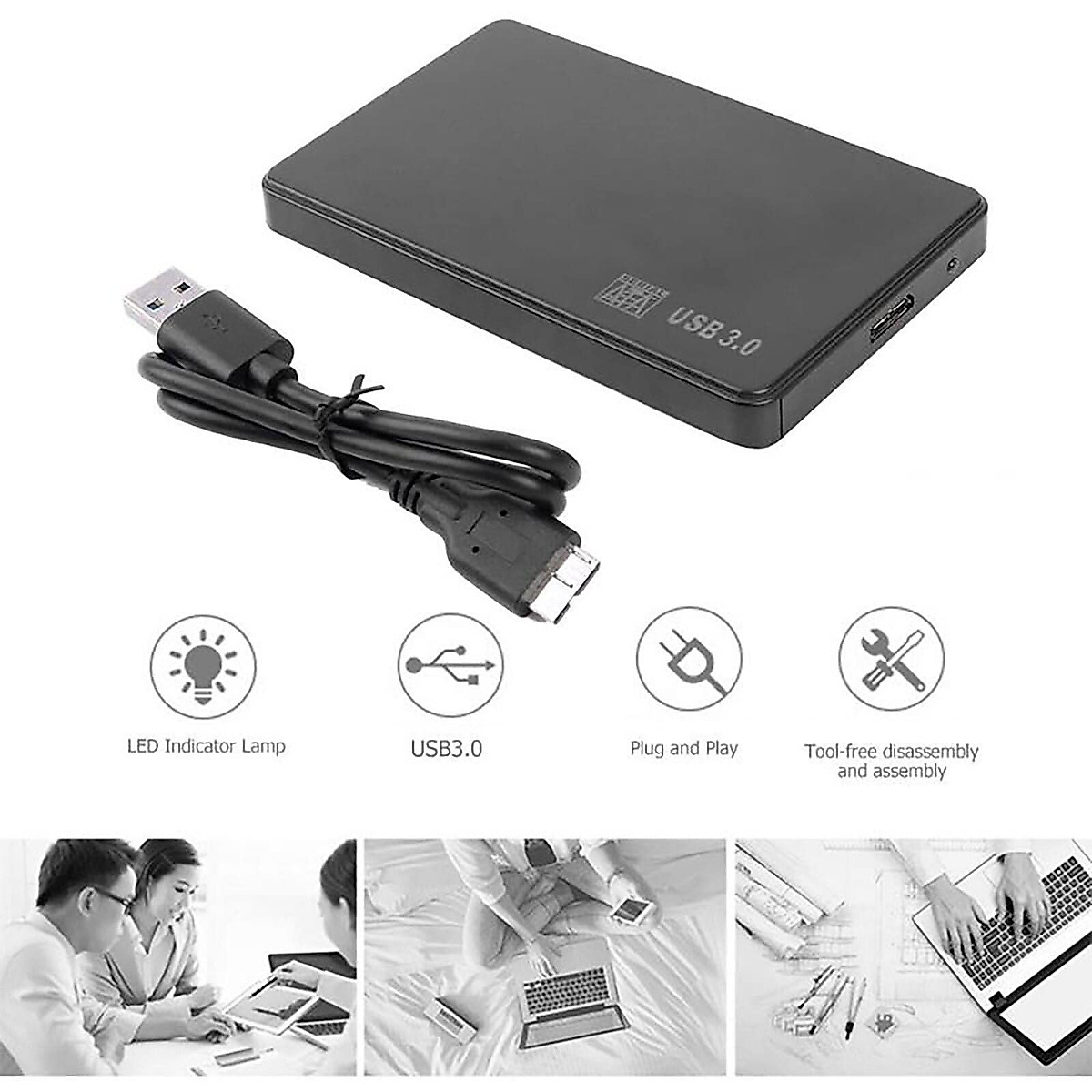 and Tool- State Drives Hard Systems for 2.5-inch Enclosure Drives Solid External Drive and USB Suitable Compatible for Windows 2.5-inch Mac- Hard 3.0 USB HUB Expansion Dock (Black, One Size)