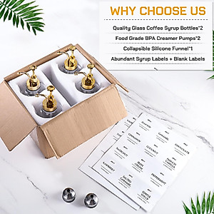MHDCLY Coffee Bar Accessories, Coffee Syrup Dispenser - 4pack,16.9oz Syrup Dispenser with Labels,Syrup Pump Dispenser for Coffee Bar(Gold pump)