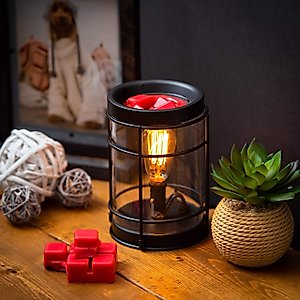 Vintage Bulb Electric Candle Warmer with Timer | Black Plug in Fragrance Warmer for Scented Wax Melts, Cubes, Tarts | Air Freshener Set for Rustic Home Décor, Office, Gifts