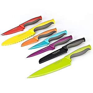 Cook N Home 14-Piece Coated Carbon Stainless Steel Knife Set with Sheaths, Multicolor