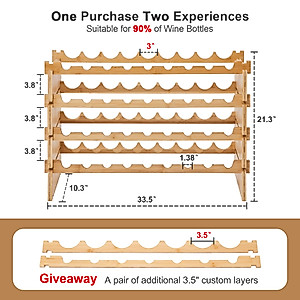 Ekomx Stackable Modular Wine Rack, 36 Bottle Freestanding Storage Bamboo Wine Holder Display Shelves, Sturdy and Durable, Wobble-Free, Perfect for Bar, Wine Cellar, Basement, Cabinet, Pantry(9x4 Rows)