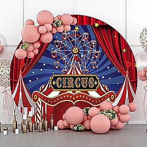 AWERT Polyester Diameter 3ft Round Circus Backdrop Red Circus Tent Curtains Ferris Wheel Photography Backgrounds Kids Circus Theme Birthday Party Baby Shower Decoration Supplies