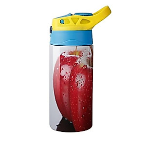 Stainless Steel Water Bottles Red Apple Fruit Travel Water Cups with Handle And Silicone Straw Drinking Cup with Leak Proof Lid Thermo Travel Mug for Women Men