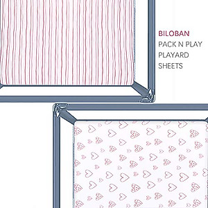 Pack n Play Playard Mattress Sheets 2 Pack, 100% Jersey Cotton Stretchy Portable Mini Crib Sheets or Playpen Sheets, Ultra Soft Breathable Pack n Play Mattress Cover for Baby