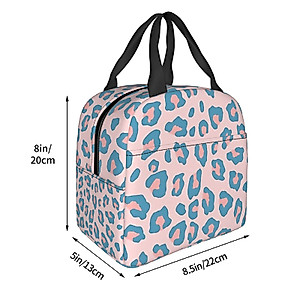Leopard Print Peachy Blue Reusable Insulated Lunch Bag For Women Men Waterproof Tote Lunch Box Thermal Cooler Lunch Tote Bag For Work Office Travel Picnic