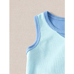 Verdusa Girl's 2 Piece Workout Outfit Colorblock Crop Tank Top and Short Sets Blue 9Y