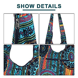 Crossbody Bags for Women Canvas Hippie Hobo Bags Large Shoulder Bag Retro Sling Cross Body Handmade Handbags,Blue Purple