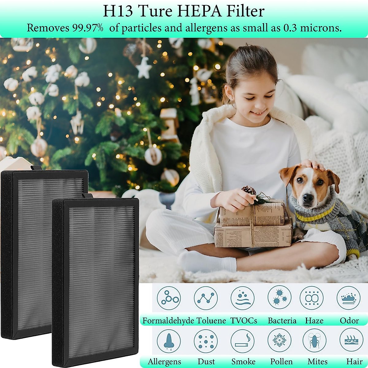 KF250 Filter Replacement,Compatible with Kenmore KF250 1200e Series Air Purifier PM2010, 3-IN-1 H13 True HEPA Replacement Filter,Part No. KF250,2-Pack