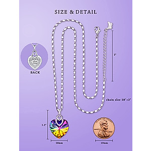 PLATO H 3 Heart Rainbow Crystal Necklace for Women Anniversary Day Gifts for her Pendant Crystal Jewelry Necklace for Girl Wedding Gifts for Mother's Day Valentine’s Day Birthday