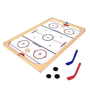 GoSports Ice Pucky Wooden Tabletop Hockey Game for Kids & Adults - Includes 1 game board, 2 Hockey Sticks & 3 Pucks
