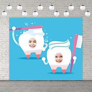 Baby Tooth Banner Pretend Play Party Backdrop Large Teeth Face Dentist Theme Decor Decorations for 1st Tooth Celebration Party Baby Boys Girls Dental Graduation 1st Birthday Party Baby Shower