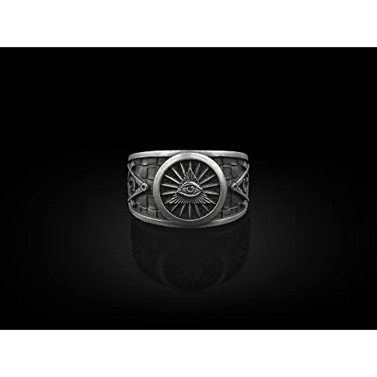 BySilverStone Jewelry - Eye Of Providence Silver Masonic Ring, 925 Sterling Silver Freemason Ring, Signet Ring, Engraved Ring, The Square and Compasses, Boss Gift