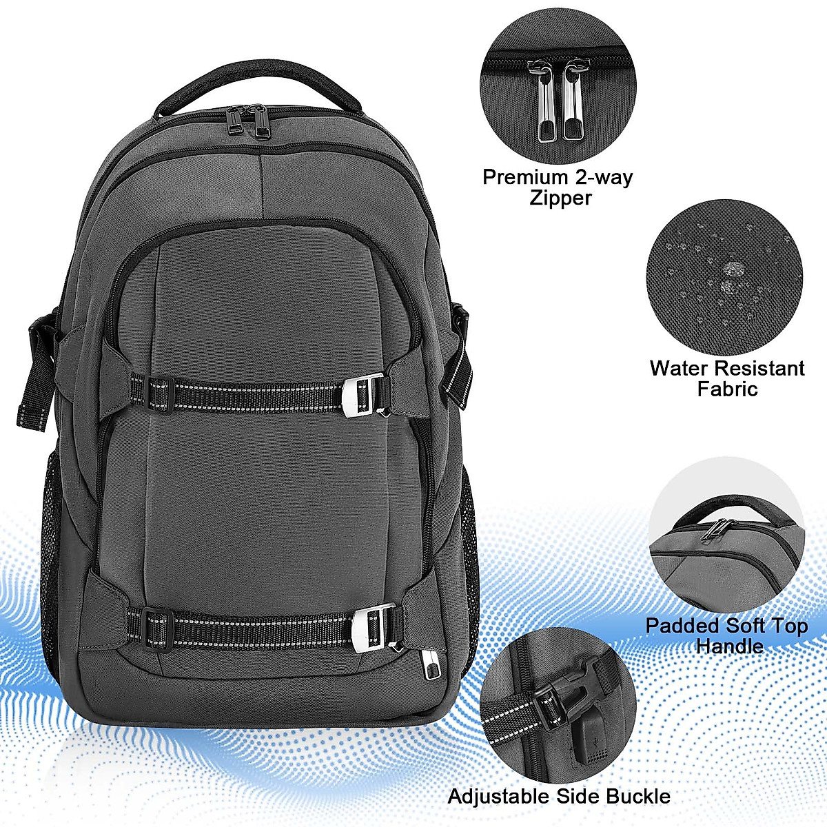 HORHUB Laptop Travel Backpack for Men Women, Anti Theft Business Backpack fits 17 Inch Notebook, Slim Sakteboard Backpack with USB Charging Port, College Bookbag Tech Backpack Teens Boys Gifts, Grey