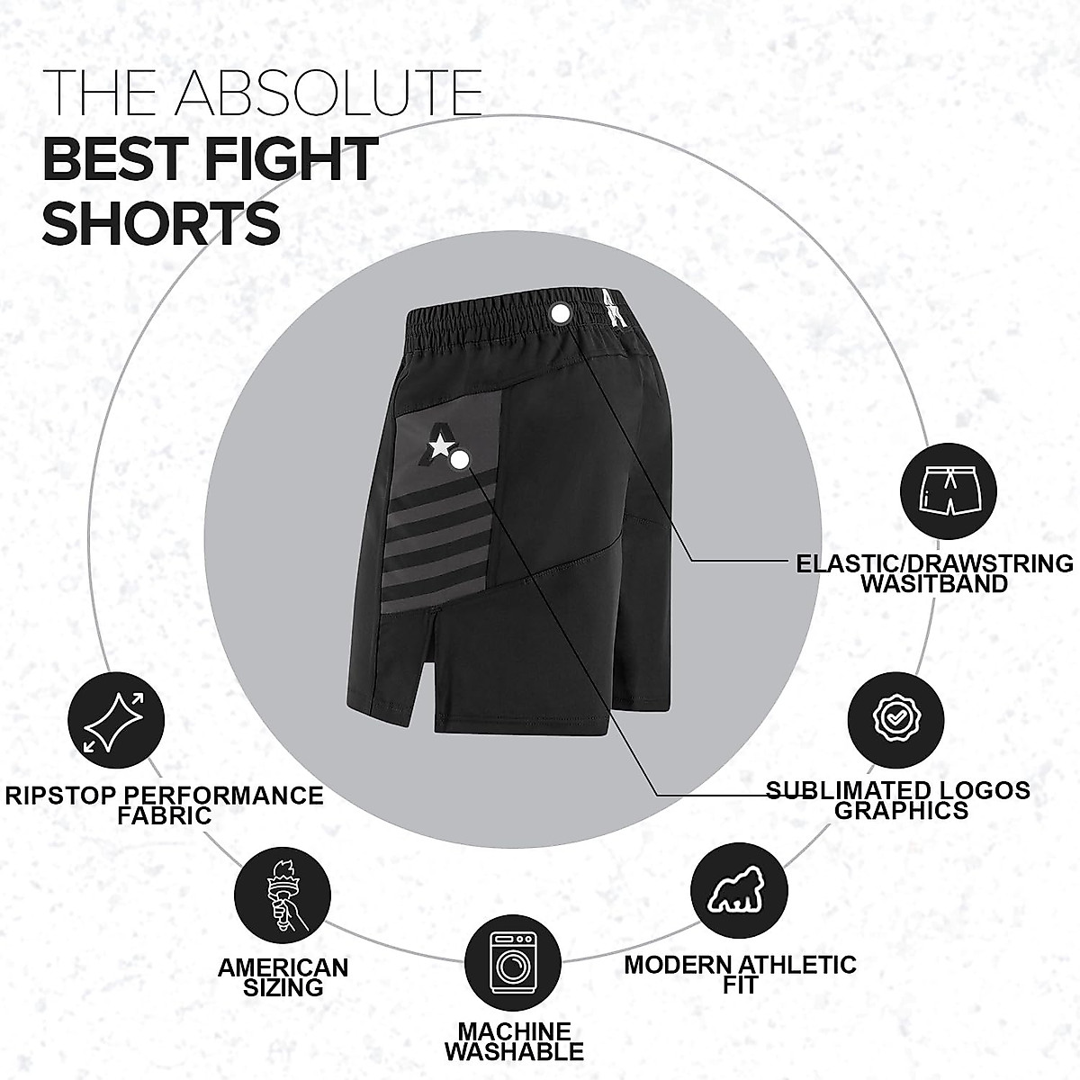Anthem Athletics Reignite 7 Inch MMA Shorts - IBJJF Approved Jiu Jitsu Short for BJJ, NoGi Grappling and Wrestling - Black & Grey - Large