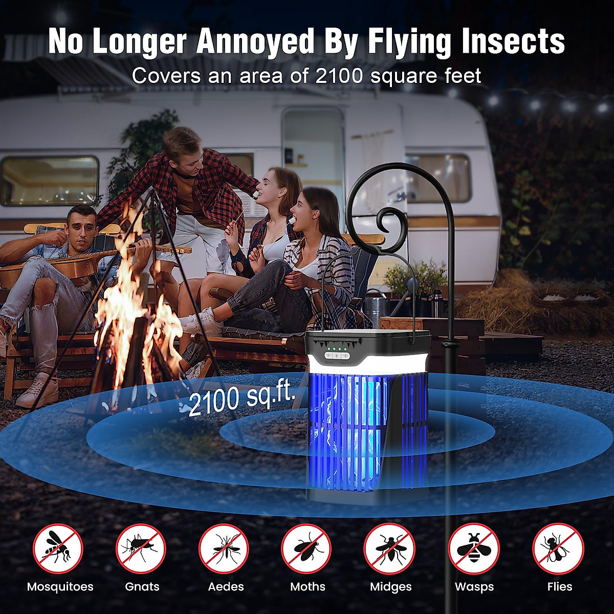 Solar Bug Zapper Outdoor and Indoor, Dual Folding Solar Panel with Auto Sensor Function, USB Rechargeable Cordless Fly Traps, 4200V Electric Mosquito Killer for Patio, Backyard, Garden, Camping