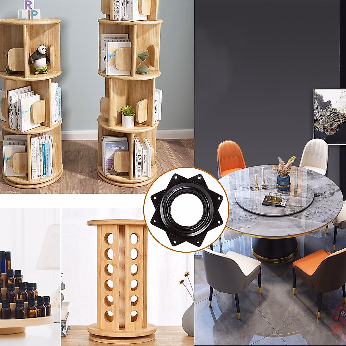 Lazy Susan Square Turntable Bearings 2Pack 6Inch Steel Rotating Bearing Swivel Plate Lazy Susan Hardware Base Parts Kit for Serving Trays Kitchen Cabinet Craft Project (6 Inch, 2)