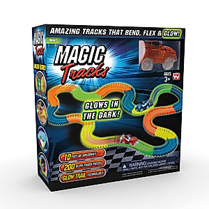 Ontel Magic Tracks 10 Foot Glow In The Dark Bendable Flexible Racetrack with LED Light-Up Race Car, Educational Playset Birthday Gift for Ages 3+