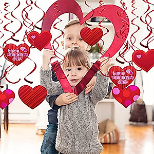 18 PCS Valentine's Day Red Hearts Hanging Swirl Decorations Set, Glitter Loving Heart Foil Swirl Valentines Words Card Hanging Swirls Ceiling Decorations for Valentines Wedding Anniversary Party Decor Supplies