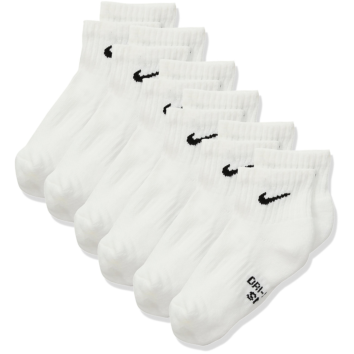NIKE Kids' Unisex Everyday Cushioned Ankle Socks (6 Pairs), White/Black, Small